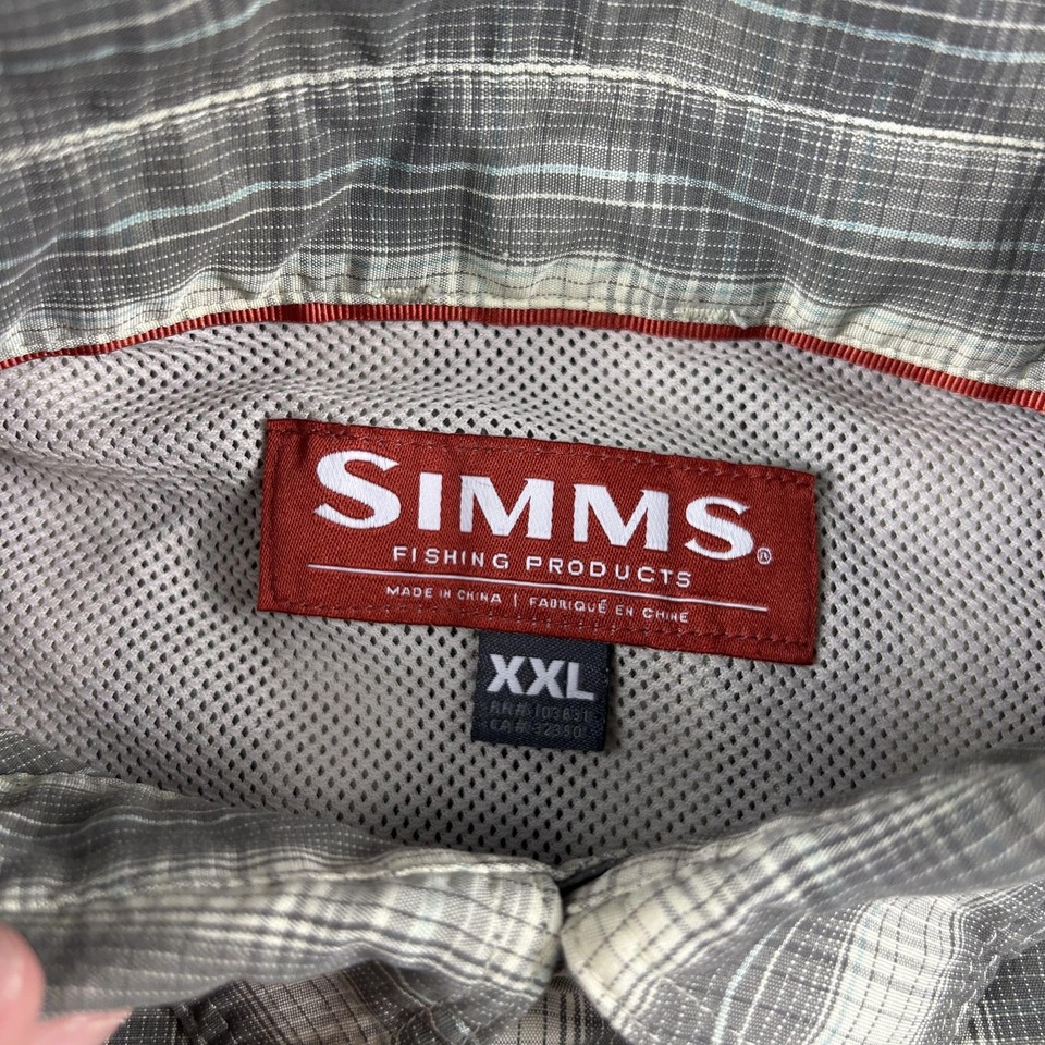 Simms Shirt Mens 2XL Green Plaid Long Sleeve Snap Front Fishing Vented ...
