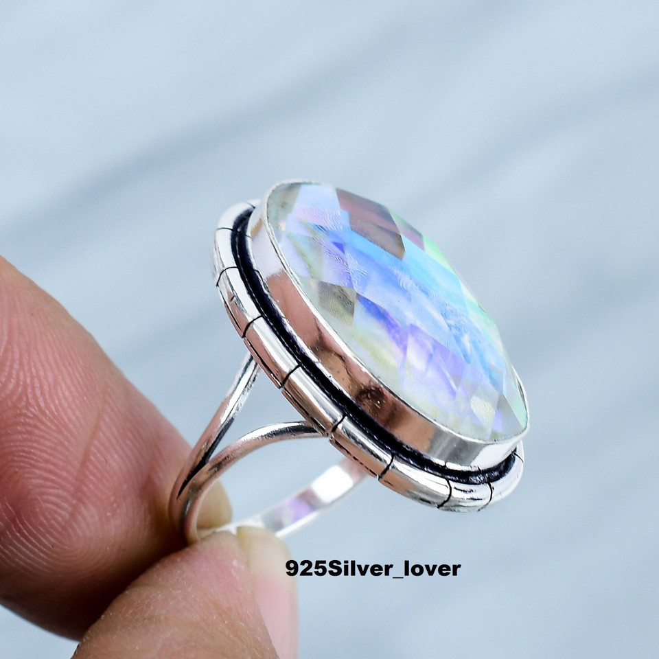 Mystic Topaz gemstone 925 Sterling Silver Handmade Ring Jewelry Size-8 ...