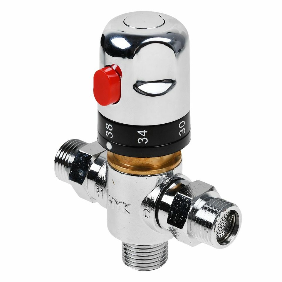 Thermostatic Mixing Valve 15mm 3-Way TMV Shower Hot Cold Water Blending ...