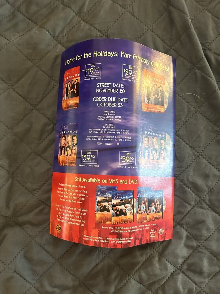 FRIENDS -2001 Warner Bros VHS & DVD Promo Ad Sale Brochure (rare) 11x8 ...