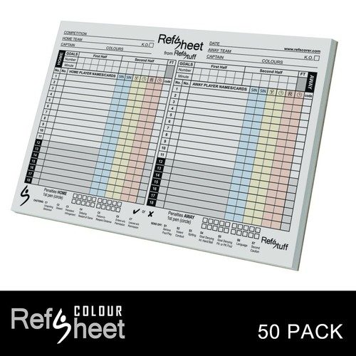 RefStuff RefSheet (pack 50) Football Soccer Referee Match Day Score ...