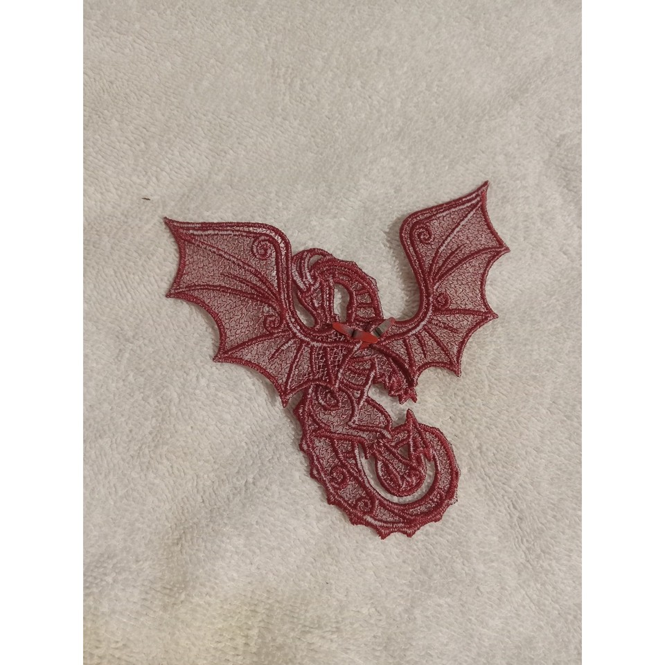 Red Dragon Lace Applique Embellishment with Red Gem Eyes for Crafts and ...