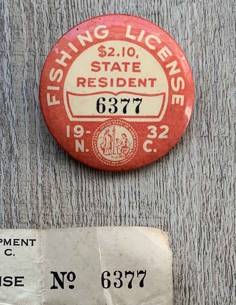 1932 North Carolina Fishing License Badge Celluloid Pin Back Button ...