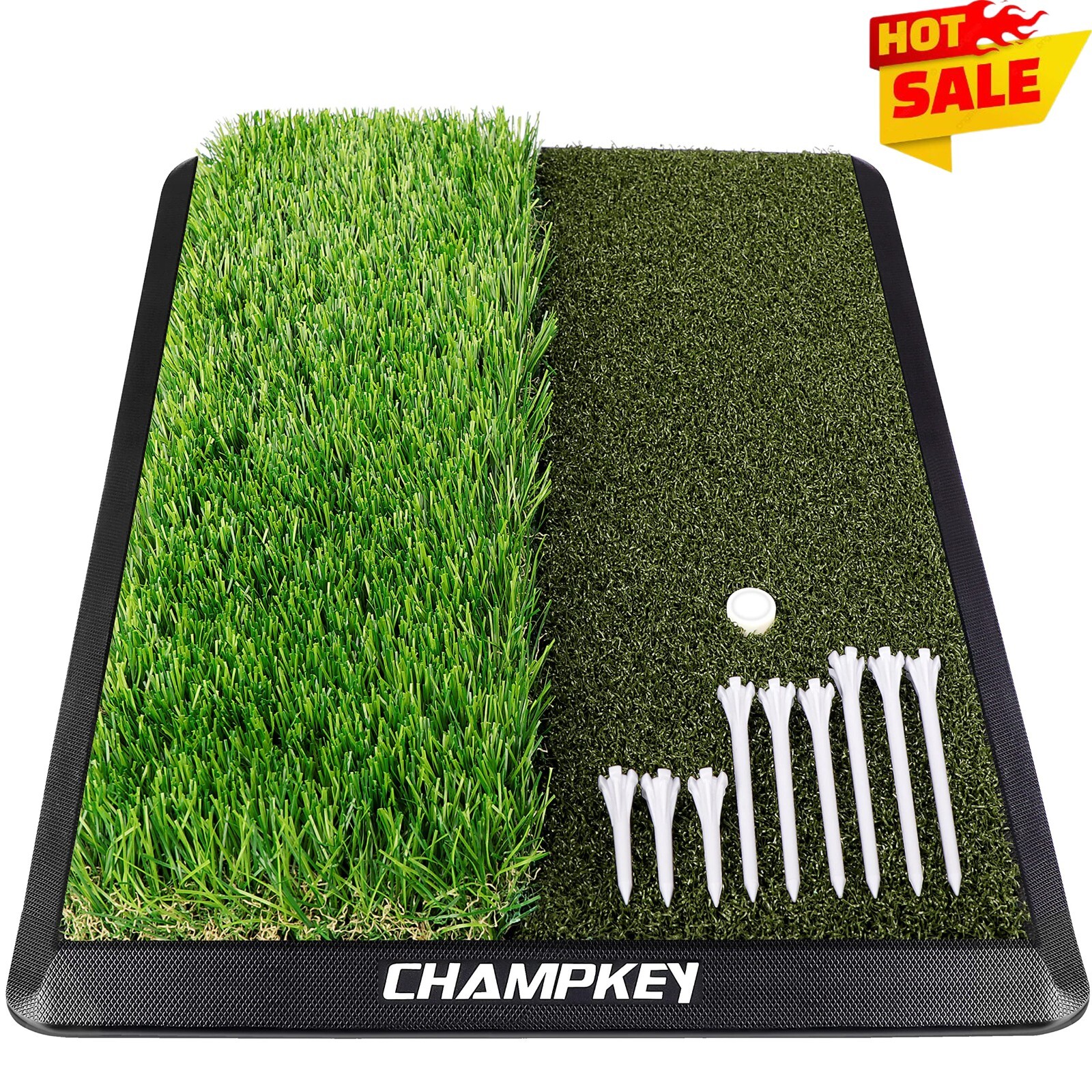Dual-Turf Golf Hitting Mat with 9 Golf Tees & 1 Rubber Tee for golf ...