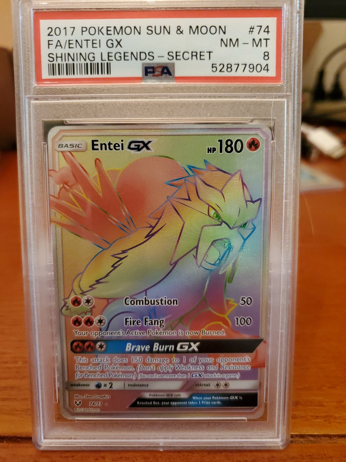 2017 Pokemon Sun Moon Entei GX Shining Legends 74/73 PSA 8 NM Secret ...