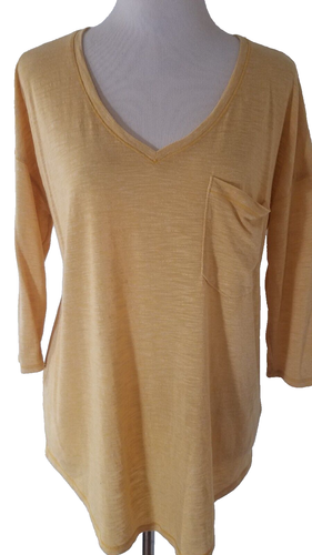 SO Brand Ladies Top Sz L Yellow Low Scoop Neck 3/4 Sleeve Pullover 2098 ...