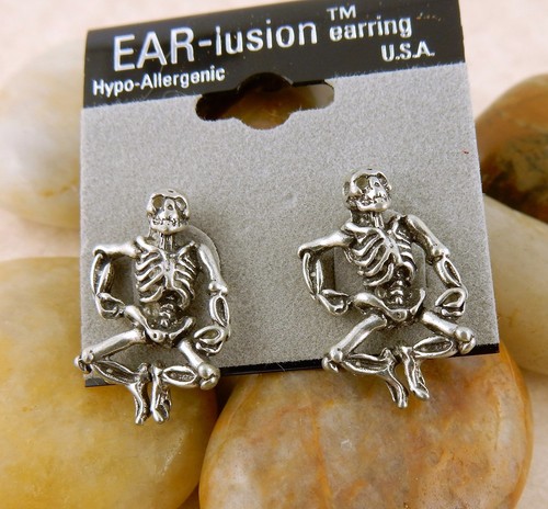 Pewter Skeleton Day of the Dead stud post earrings surgical steel post ...