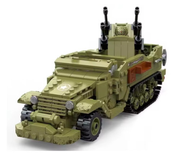WW2 Military Building Blocks Tank M16 Armored Vehicle Model German DIY ...