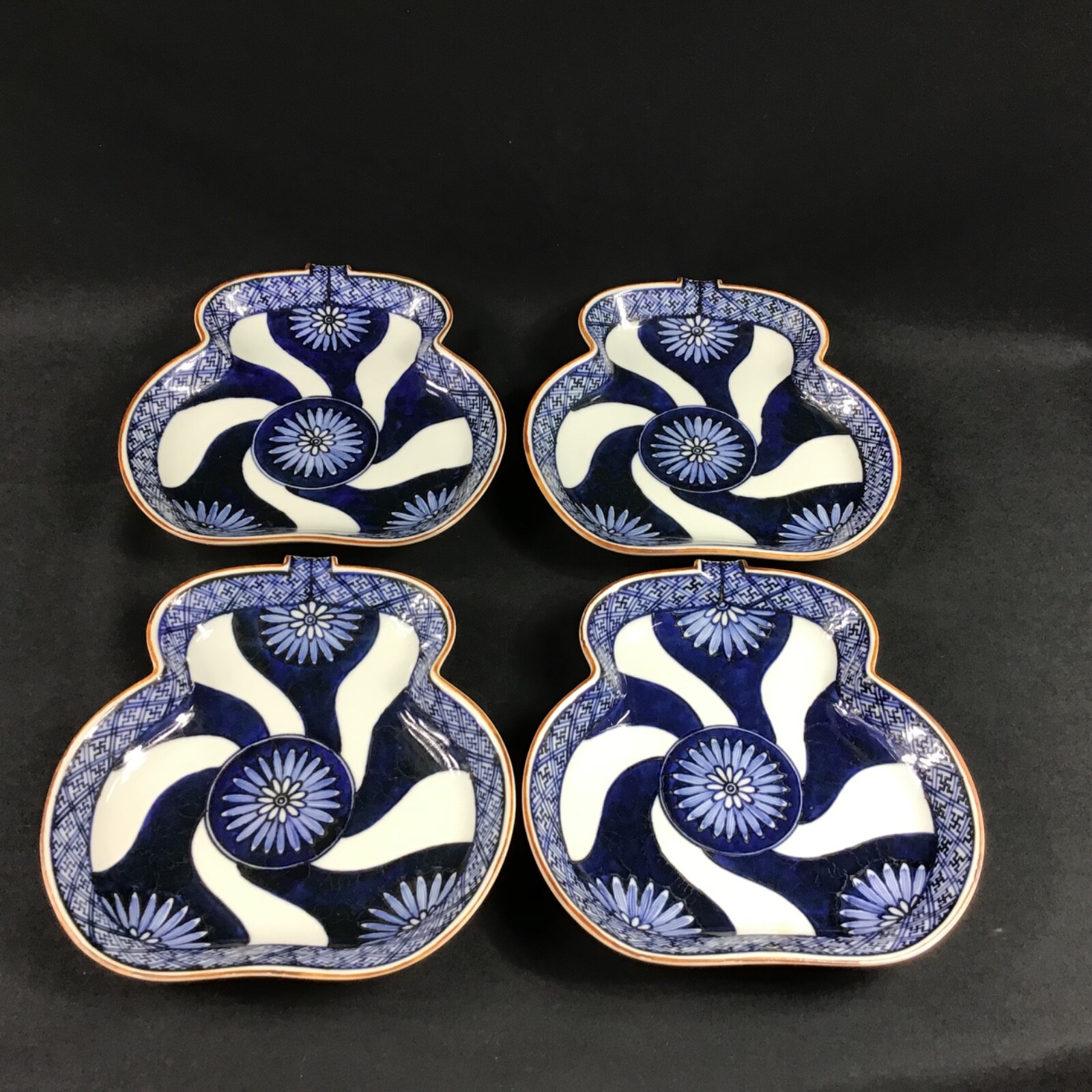 Set Of 4 Blue Glazed Japanese Pear Shaped Plates | eBay