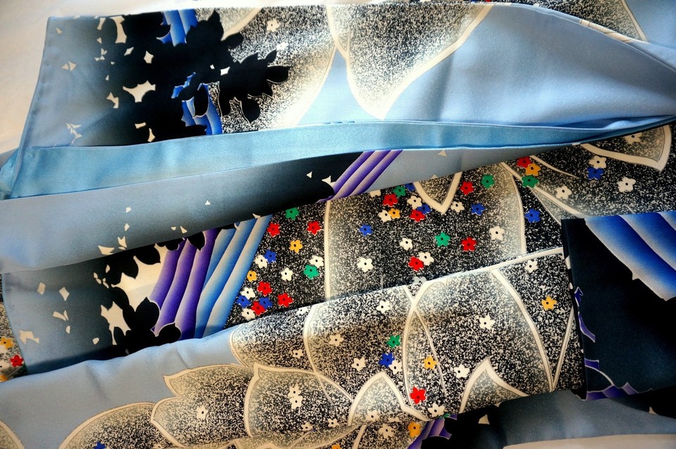 Japanese kimono SILK"FURISODE",Plants,SIL leaf,Sign & Stamp,Shading ,L5 ...