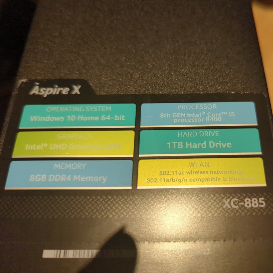 Acer Aspire XC-885 Desktop, 16gb RAM Upgrade, 1Tb HDD, Intel I5 8th gen, Win 11 | eBay UK