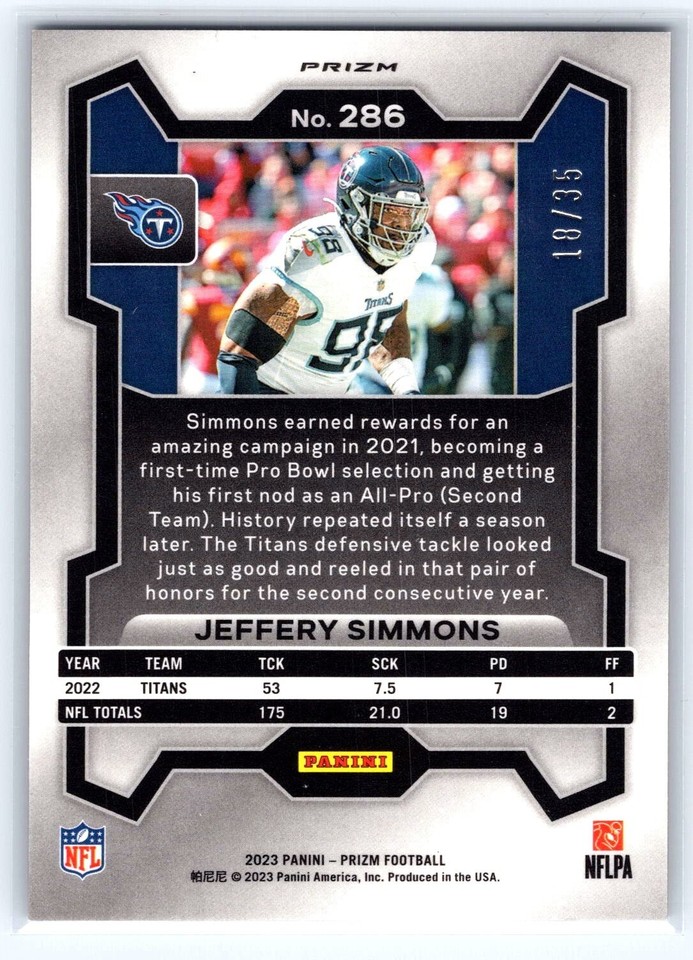 2023 Prizm Jeffery Simmons /35 Red Shimmer #286 Titans | eBay