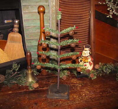 Primitive Vtg Feather Style 14" Retro Wooden Christmas Jingle Bell Tree ...