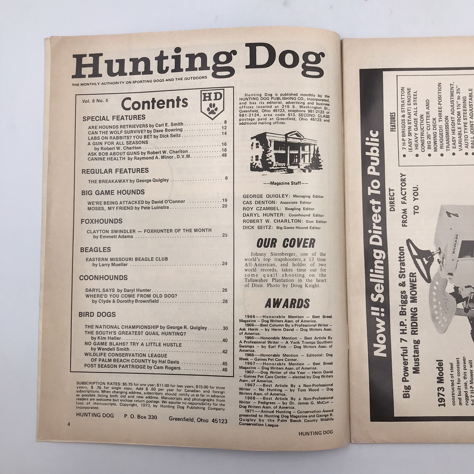 Hunting Dog Magazine May 1973 Vol. 8 No. 5 Big Game Fox Coon Hound Bird ...