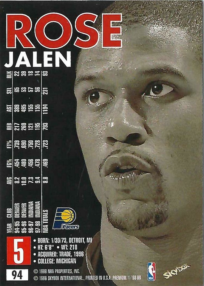 1998-99 Skybox Premium Jalen Rose -Indiana Pacers | eBay