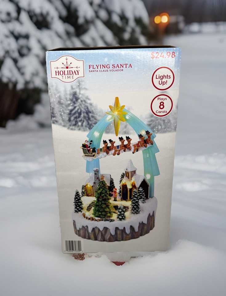 Holiday Time Flying Santa Lights Up Plays 8 Carols 3AA Batteries ...