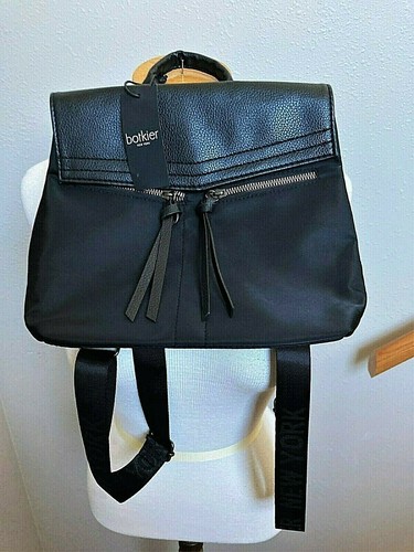 BOTKIER-BLK-TRIGGER MINI BACKPACK-PEBBLED LEATHER/NYLON-LOGO-ADJ.STRAPS ...