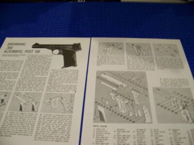 BROWNING .380 AUTO POST 1968 PISTOL.TAKEDOWN/EXPLODED VIEW/PARTS LEGEND ...
