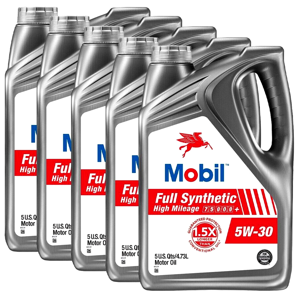 Mobil SAE 5W-30 Full Synthetic High Mileage Engine Oil - 5 Of 5 Quart ...