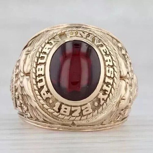 Men's 3Ct Lab-Created Garnet burn University Class Ring 14k Yellow Gold ...