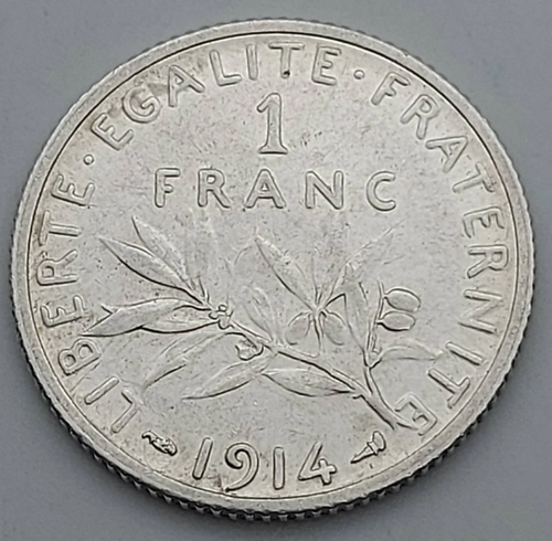 1 Franc 1914. France silver coin, REPUBLIQUE FRANÇAISE - Original ...