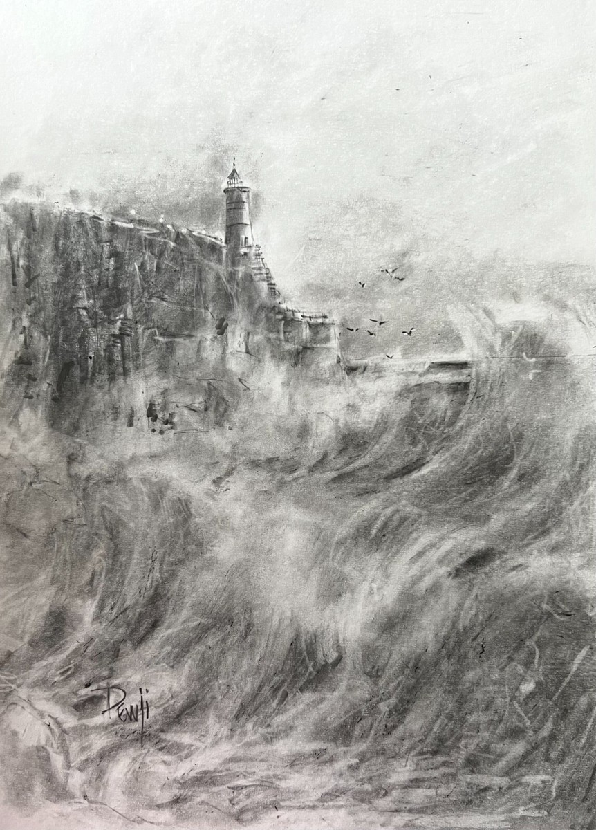 Lighthouse Storm Drawing