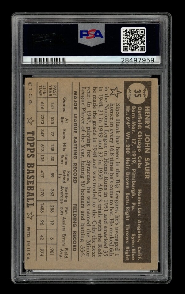 1952 Topps Set-Break # 35 Hank Sauer Black Back PSA 4 VG-EX | eBay