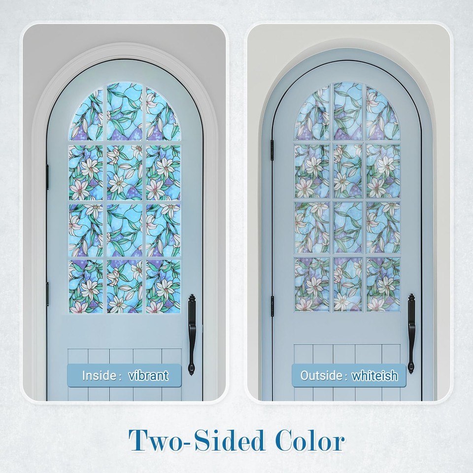 rabbitgoo Stained Glass Window Film Static Cling Blue Lily Decorative ...