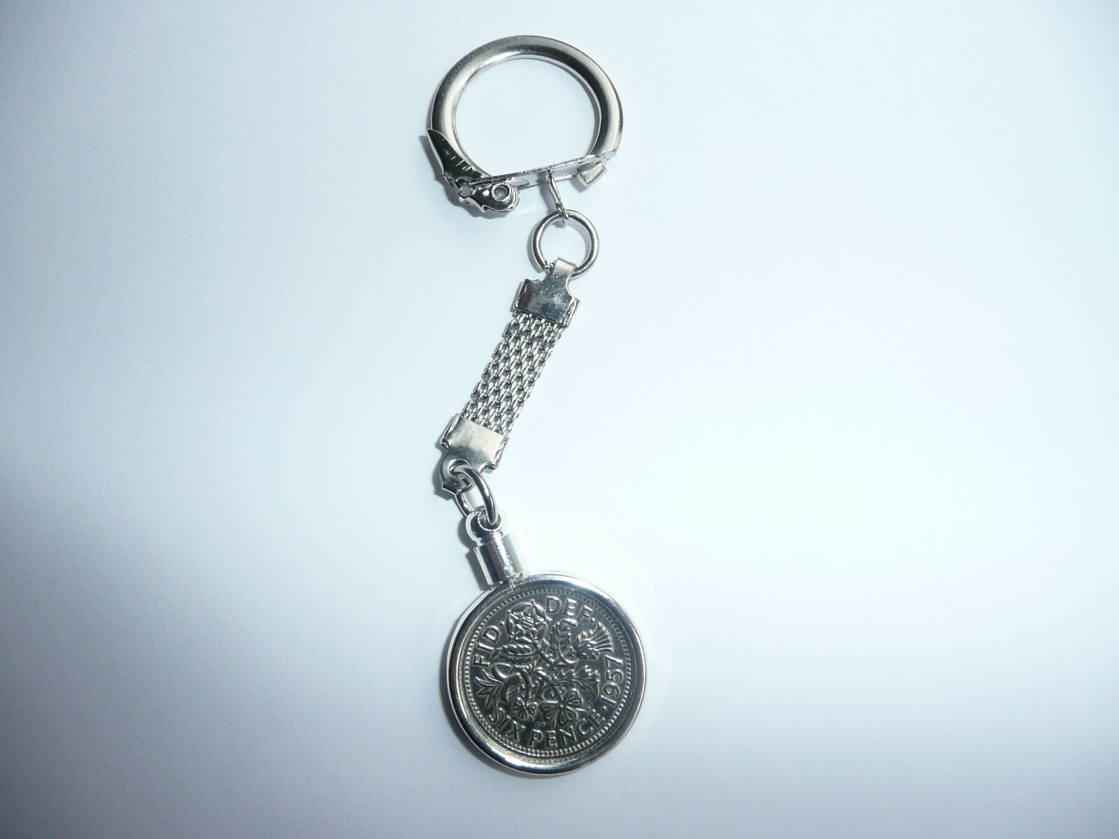 Good Vintage type lucky Sixpence key ring 6d tanner sixpenny bit mount ...