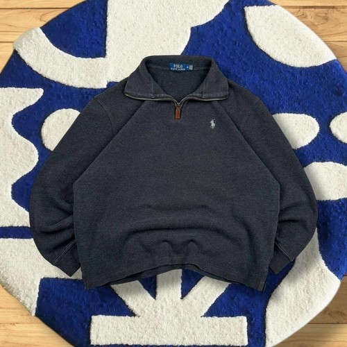 Polo Ralph Lauren Dark Grey Preppy Quarter Zip Sweater Medium Cropped ...