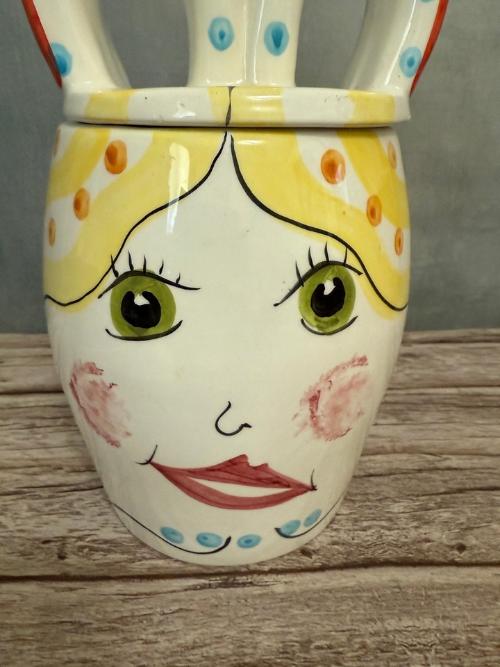 Vintage Italy Queen’s Face with Crown Hand-Painted Cookie Jar w/Lid ...