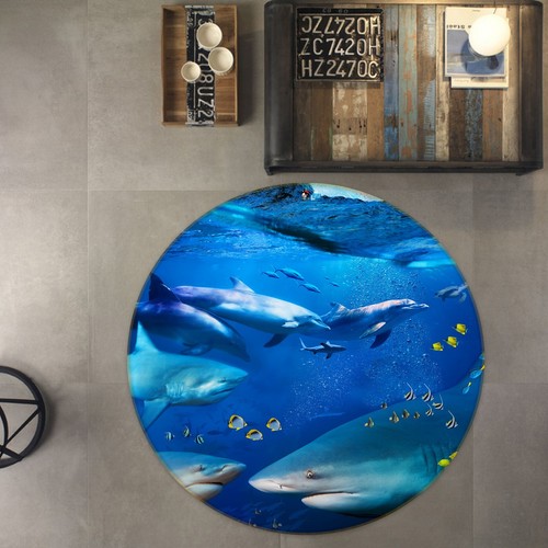 3D Blue Dolphin Shark ZHUA2392 Game Non Slip Rug Mat Photo Carpet Amy ...