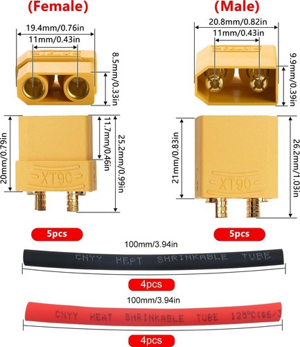 5 Pairs XT90 Connectors, XT90 Male Female Bullet Connectors Power Plugs, XT90 RC | eBay