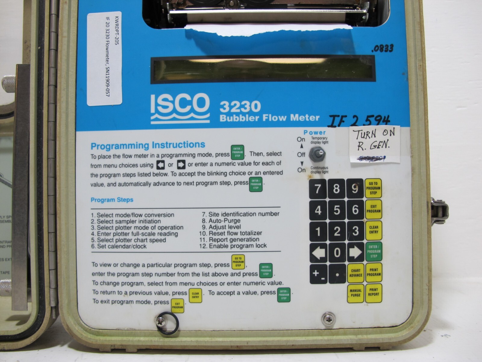 ISCO Teledyne 3230 Bubbler Flow Meter Bubble Recording 60-3234-015 12 ...