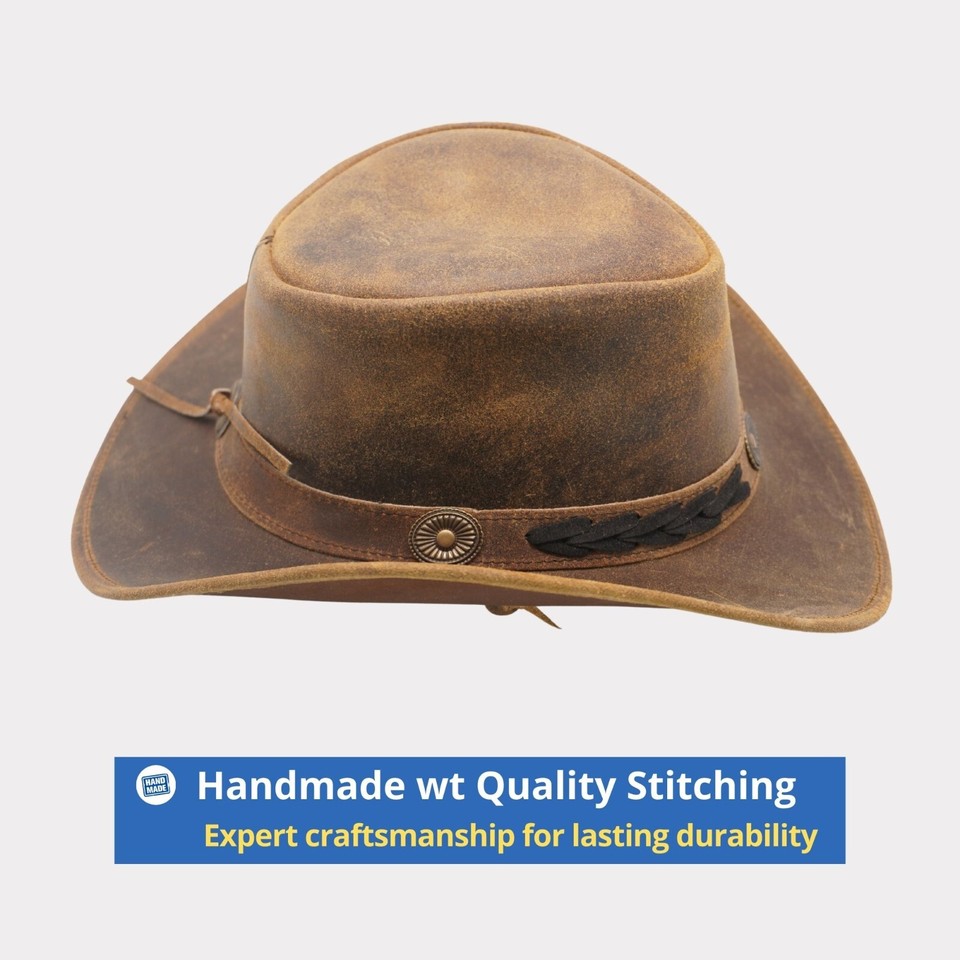 Western Cowboy Cowgirl FullGrain Cowhide Shapeable Outback Hat Free ...