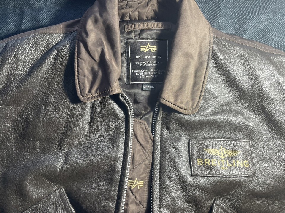 Breitling Alpha Industries Leather Bomber Jacket M | eBay