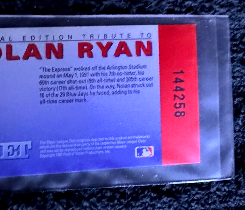 1991 AuthenTicket Silver Star Special Edition Tribute to Nolan Ryan ...