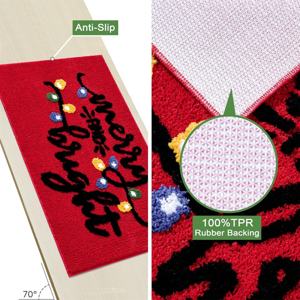 Merry and Bright Christmas Lights Bath Mat Non Slip Washable, 16x24 ...