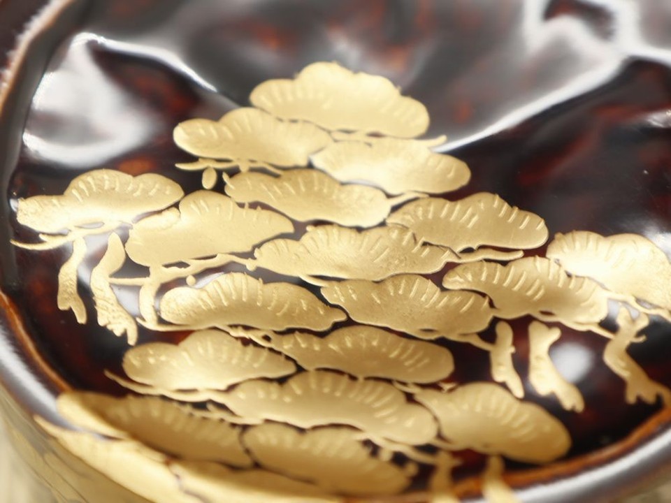 Japanese Bamboo Lacquer Tea Caddy Nakatsugi- Pine Grove Maki-e ...