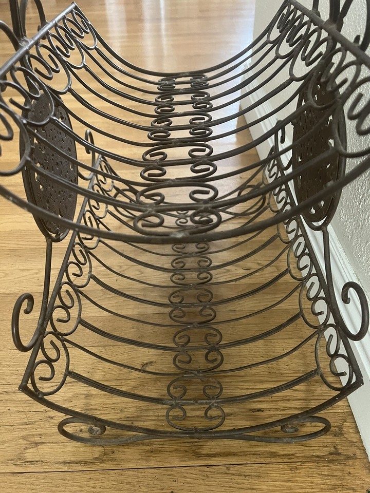 Vintage Ornate Wrought Iron Handmade Scroll Magazine Rack Towel Holder ...