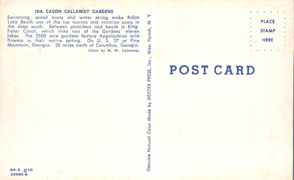 Robin Lake Beach Ida Cason Callaway Gardens Georgia 1960 Postcard | eBay