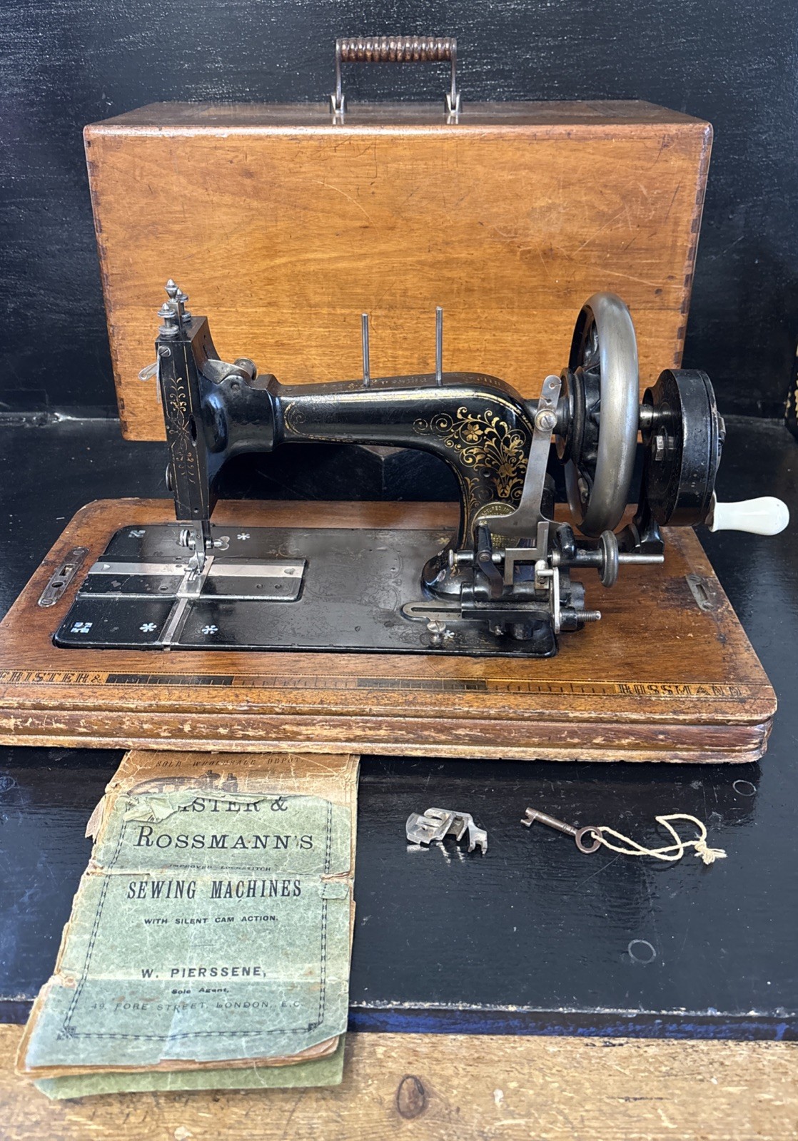 Antique Frister Rossmann Sewing Machine In Marquetry Case Mother Of ...