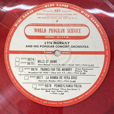 16” WPS Radio Transcription Record Lyn Murray/ Gotham Quartet, Larry ...