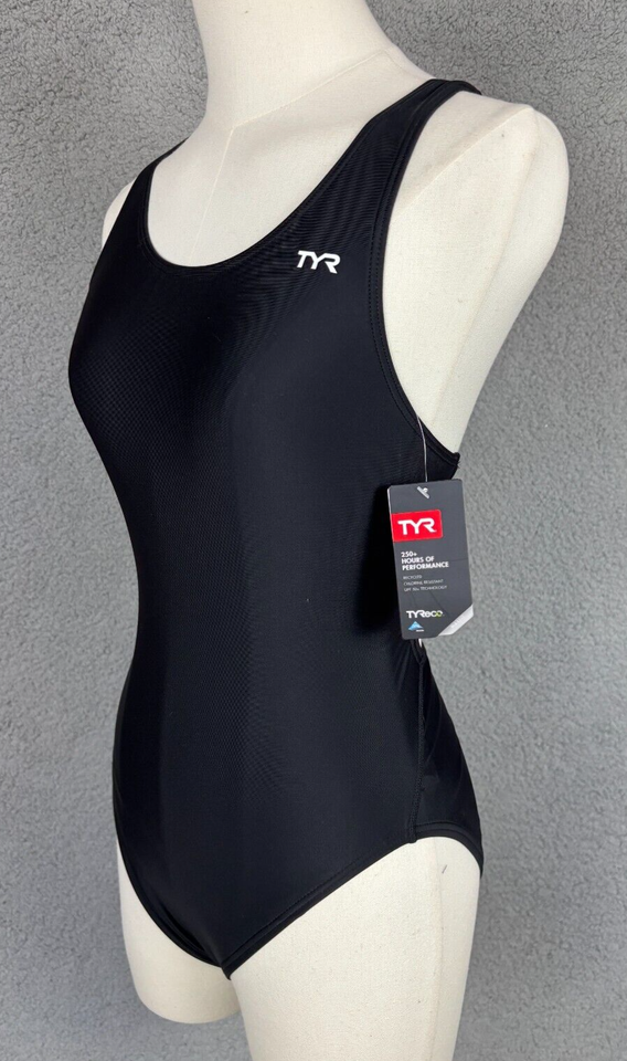 TYR Women's TYReco Solid Maxfit Swimsuit keyhole Back Black 32 New With ...