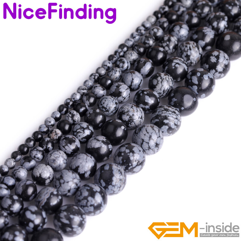 Natural Black Snowflake Obsidian Round Loose Gemstone Beads Jewelry ...