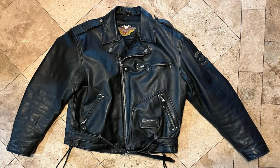 Vintage Harley Davidson Cruiser Jacket Leather Black Embossed Eagle XL ...