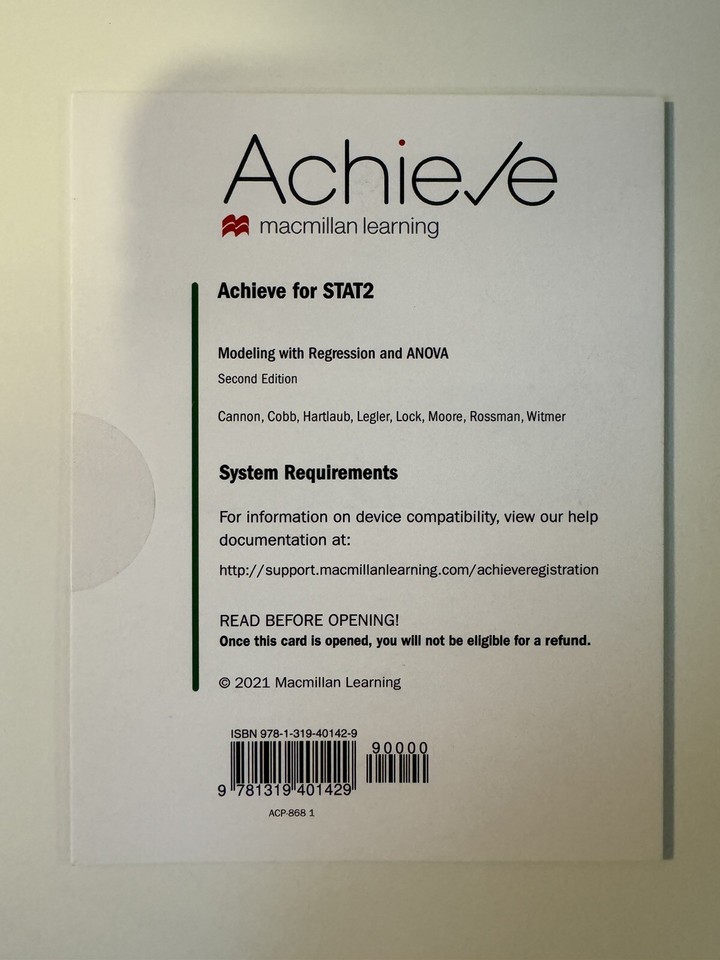 Achieve 1 term Access Code Card Modeling with Regression and ANOVA ...