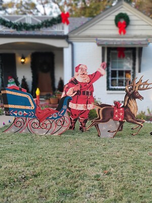 Reproduction Douglas Fir Plywood Santa, Sleigh and Reindeer Set Pattern ...