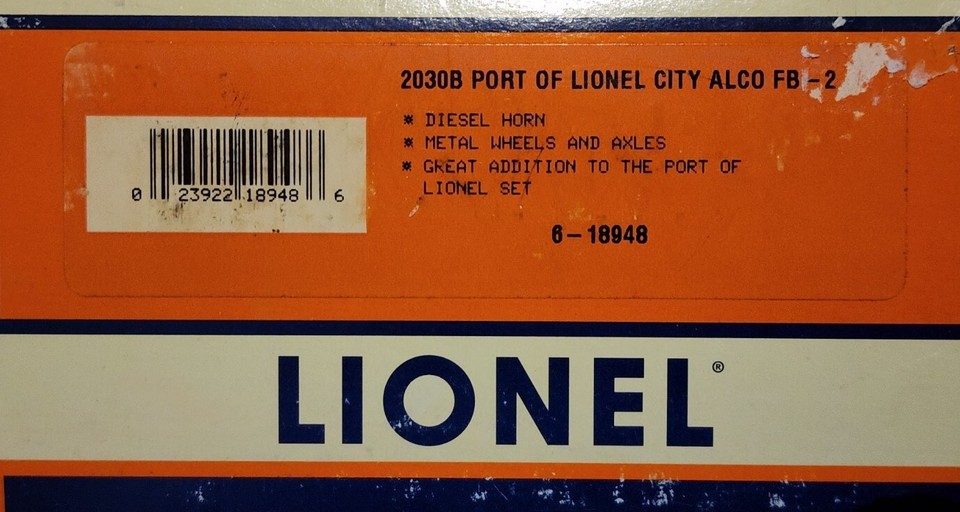 Lionel 6-18948 Port Of Lionel City Alco FB-2 Non-Powered Diesel B-Unit ...