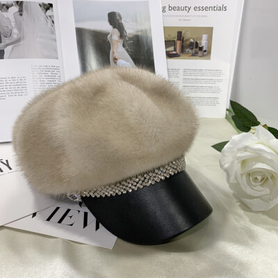 Women's Real Whole Pelt Mink Fur Hat Peaked Cap Princess Hat Knight ...
